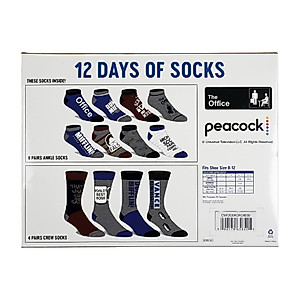 Bioworld The Office TV Show 12 Days Of Socks Dunder Mifflin Advent Calendar Set (Mens shoe size 8-12)