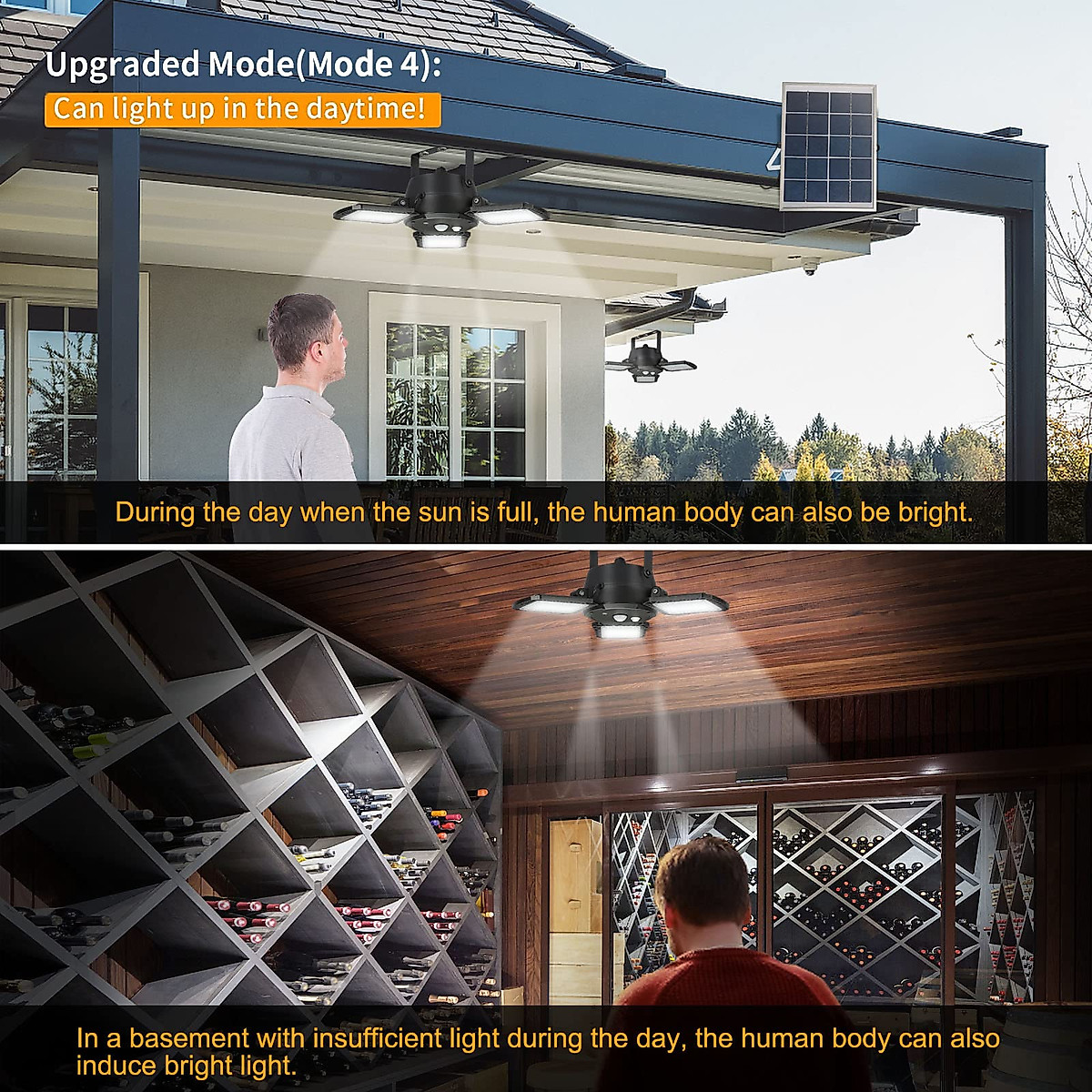 Solar Shed Lights with Dual Lamps, Outdoor Indoor 800LM 192LED Motion Sensor Solar Powered Pendant Light with Remote Control 120° Adjustable Heads IP65 Waterproof for Gazebo Garage Porch