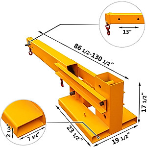 VEVOR Forklift Jib Boom Crane, Forklift Mobile Crane 6000lbs/3T Capacity, Forklift Lifting Hoist with 2 Hooks, Forklift Boom Attachment Towing Handling Equipment