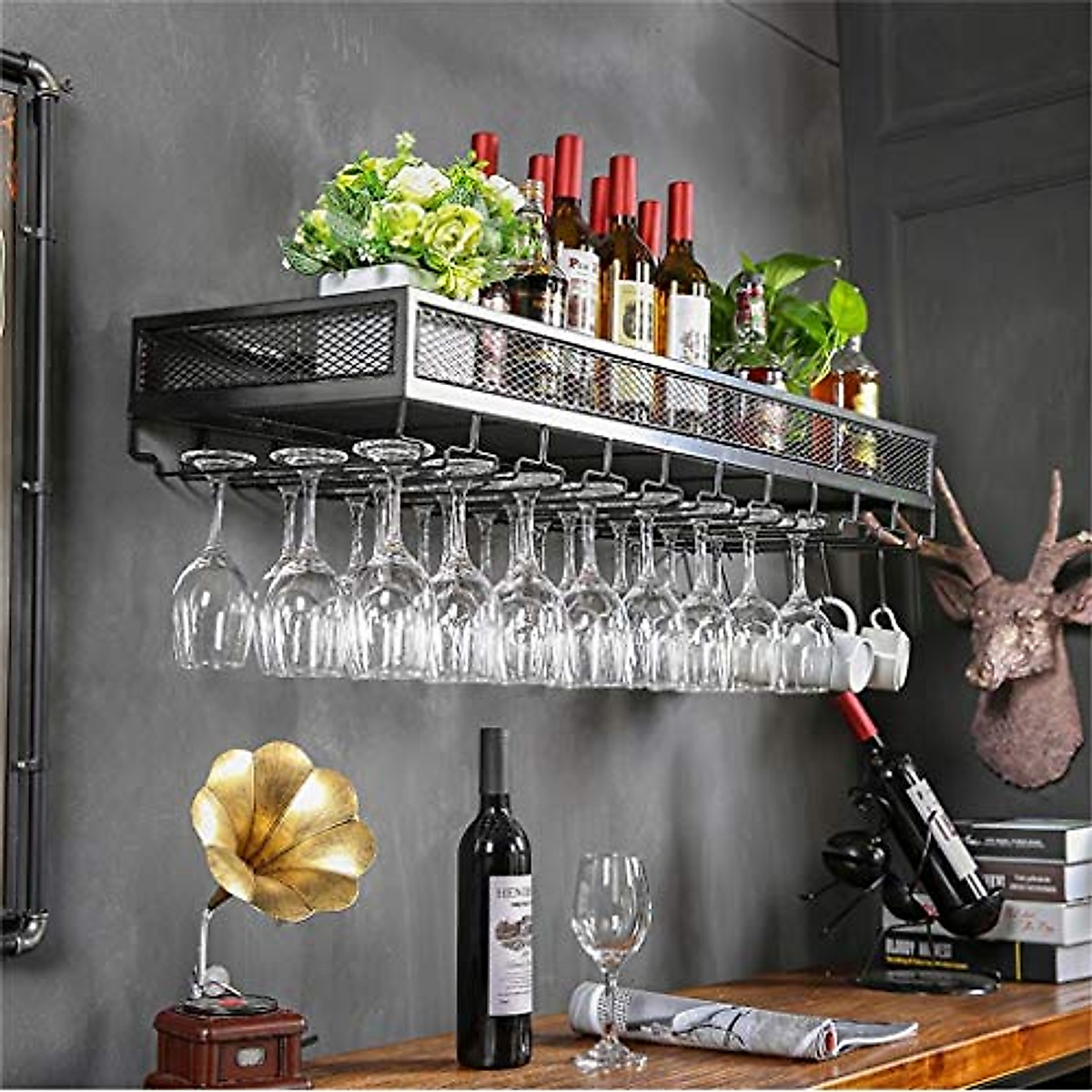 Creative Simplicity Creative Simplicity Wine Stand with Metal Stand, Vintage | Freestanding Creative Simplicity Wine Bottle Holder | Hanging Creative Simplicity Wine Glass Holder | Creative Simplicit