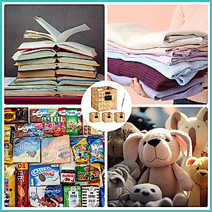 Nitial 4 Pcs Wicker Storage Basket, Rectangular Water Hyacinth Storage Baskets for Shelving, Foldable Woven Pantry Organizer with Chalkboard Label and Chalk Marker(Natural,12 x 12 x 12 Inch)