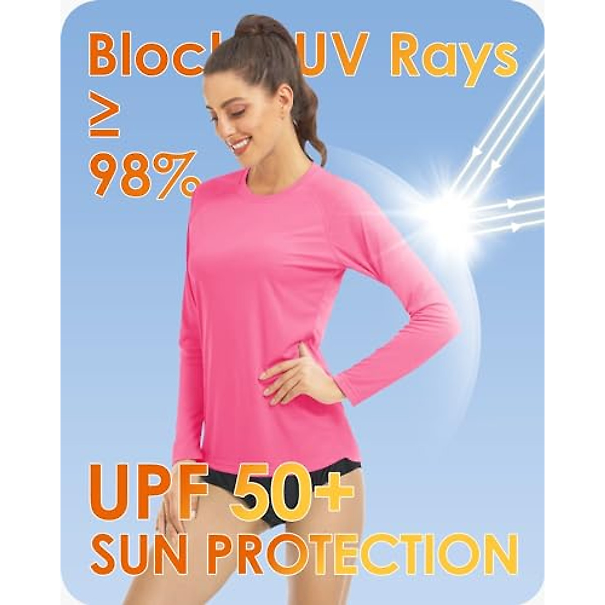 Boladeci Swim Shirt Womens Rash Guard Long Sleeve Shirt Quick Dry UPF 50 UV Protection Outdoor Workout Tops Sport SPF Sun Rose Red S