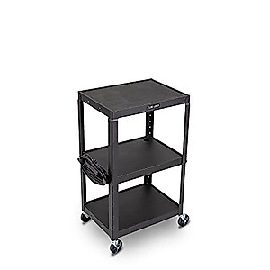 Line Leader AV Cart - Includes Height Adjustable Top Shelf - 15 ft Power Cord with Cord Management Included - Easy to Assemble (42 x 24 x 18 / Black)