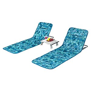 Giantex Beach Chairs for Adults 2 Pack Set with Side Table, Folding Lounge Chairs, 5 Position Adjustable Lawn Chair for Sunbathing, Patio Chaise Lounge Lightweight Backpack Camping Chairs (Navy)