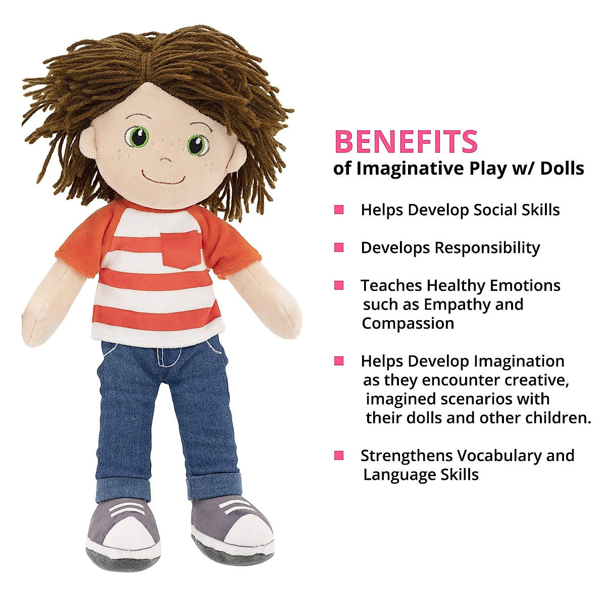 Playtime by Eimmie 14" Soft Baby Doll - Plush Rag Dolls for 2 Year Old Girls and Boys, Toddler & Infants - Girl Toys - Stuffed Toy Companion - Washable & Sensory Fabric Body - Ollie Doll for Baby Boy