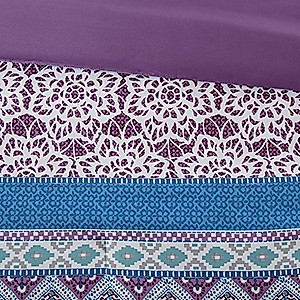 Intelligent Design Cozy Comforter Set Casual Boho Pieced Design, Modern All Season Bedding Set with Matching Sham, Decorative Pillow, Full/Queen, Joni Purple 5 Piece (ID10-1099)