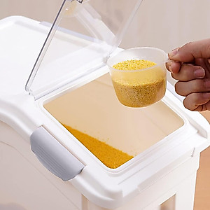 RUIAN 2pcs Food Container, Food Storage Box With Lid and Shovel, Airtight Flour Storage Container 25 lb Rice Storage Container with Wheels for Kitchen Flour, Rice, Grain,（Gray）