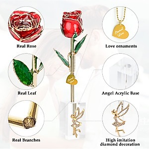 24k Gold Dipped Real Rose, for Her/Girlfriend, Forever 24k Rose with Crystal Stand, Handmade Gifts for Women Wife Mom on Valentines Day Birthday Anniversary Mother's Day