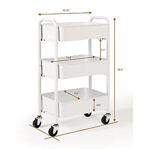 SunnyPoint 3-Tier Delicate Compact Rolling Metal Storage Organizer - Mobile Utility Cart Kitchen/Under Desk Cart with Caster Wheels (WHT, Compact (15.5" X 26.8" X 10.27"))