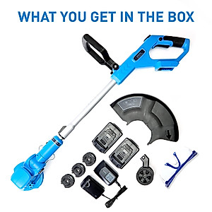 Weed Wacker Battery Powered, 20V Cordless String Trimmer & Edger, 12 Inch Weed Eater with 3 Spools, Edger Lawn Tool with 90 Degree Adjustable Head, with 2 x 2.0Ah Batteries and Fast Charger