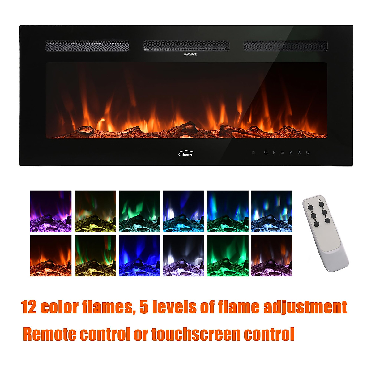 Clihome 72in Electric Fireplace Fire Places Electric Fireplace Inserts Electric Fireplace Heater Fireplace Decor Fireplace Heater with Timer, Remote Control, Adjustable Flame Color 750/1500W