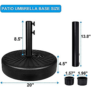 Simple Deluxe 20" Round Heavy Duty Patio Umbrella Base Stand with Steel Umbrella Holder, Water or Sand Fillable for Outdoor, Lawn, Garden, 50lbs Weight Capacity, Black