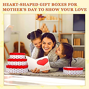 9 Pieces Mother's Day Heart Shaped Gift Boxes with Transparent Window Red Heart Dot Flower Boxes Cardboard Floral Gift Goody Box for Holiday Decorative Present Wrapping Packaging, 3 Sizes