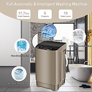 KRIB BLING 17.7 lbs Full Automatic Washing Machine with LED Display Compact Washing Machine with Drain Dump, 10 Wash Programs and 8 Water Levels Ideal for Dorms, Apartments, RV, Gold, KB03 GOLD6-3