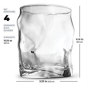 Bormioli Rocco Set Of 4 Sorgente DOF Whiskey Glass 14¼-Ounce Crystal-clear Cocktail Glasses Barware, For Bourbon, Scotch, Water, Juice, Drinking Glasses Set, Made In Italy.