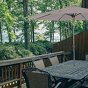 uHousDeco 9ft Solar LED Beach Patio Umbrella with Automatic Tilt System and Crank Operation, 8 Ribs Anthracite