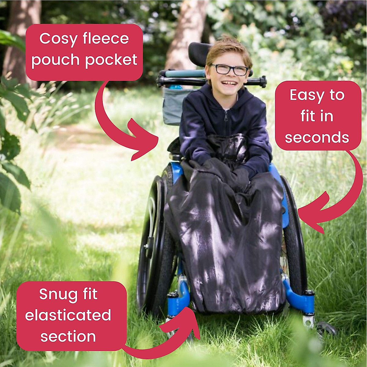 100% Waterproof Fleece-Lined Wheelchair Cozy Wheelchair Blanket | Universal fit for wheelchairs and Special Needs Buggies | Child Size (Gray Elephant)