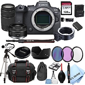 Al's Variety-Canon Intl Canon EOS R6 Mirrorless Digital Camera with RF 50mm f/1.8 STM Lens Bundle + 75-300mm F/4-5.6 III Lens + 128GB Memory + Case + Filters + Tripod (26pc Bundle) (Renewed)