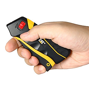 Cat Safety Utility Knife Box Cutter Self-Retracting Blade, Squeeze Handle to Extend Blade, Release to Retract, Lock Blade Open w/Switch, Ergo Handle w/ 3 Safety-Tip Blades That Store Inside - 240071