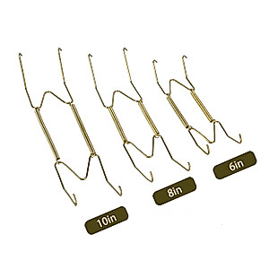 LYWBYJ 12 Pieces Invisible Vertical Plate Holders - 6 Pieces Stainless Steel Decorative Wire Plate Holders with 10 Pieces Wall Hooks for Decorative Plates (Gold, 6/8/10 Inch) ﻿
