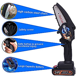 F.EASY.D Mini Chainsaw 4-Inch Cordless Electric Protable Chainsaw with 2 Battery, One-Hand 0.7kg Lightweight, Pruning Shears Chainsaw for Tree Branch Wood Cutting (4inch Black)