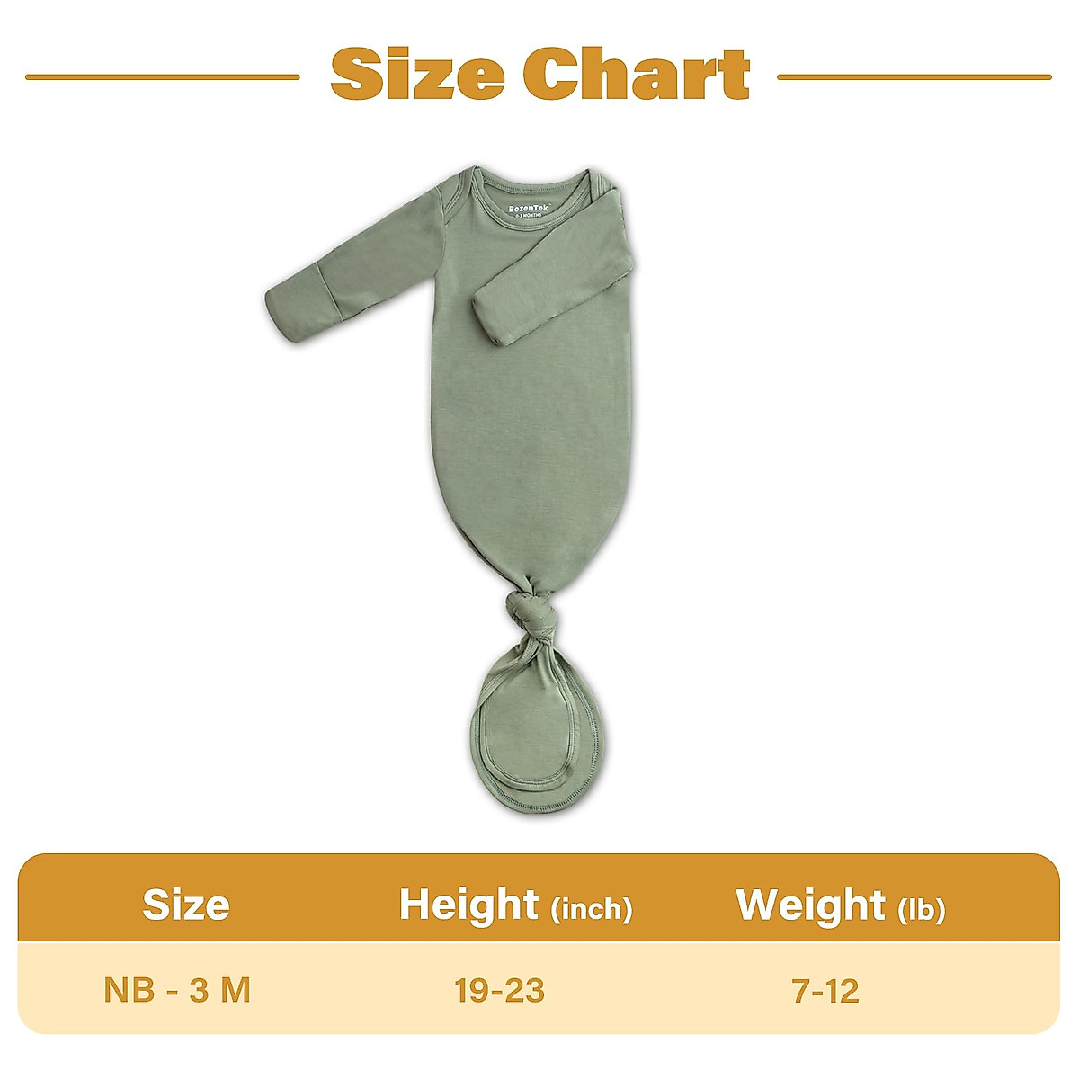 Baby Knotted Gown with Hat Set for Newborn Boy Girl, Ultra Soft Tie Gown with Mitten, Long Sleeve Infant Sleeper 0-3 M Grey Green