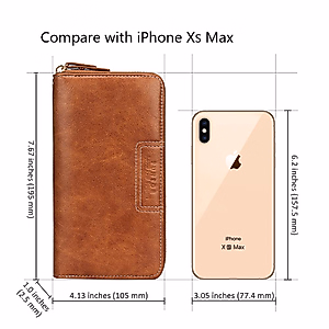 FT FUNTOR Wristlet Wallet for Women, Ladies Zip around Wallet PU Vegan Leather Clutch Long Purse Phone Card Holder Organizer Brown