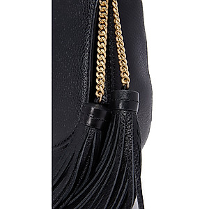 MICHAEL Michael Kors Womens Elyse Leather Signature Saddle Handbag Black Medium