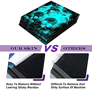 FOTTCZ Full Body Protective Vinyl Skin Decal for PS4 Pro Console and 2PCS PS4 Pro Controller Skins Stickers Ice Blue Magic Skull