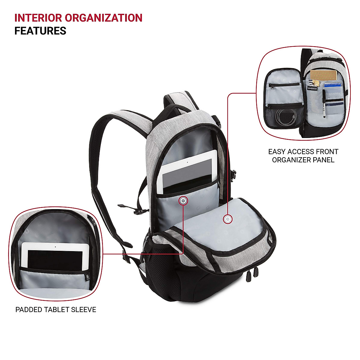 SwissGear 3598 Backpack Narrow Daypack, Light Grey/Heather, 18-Inch