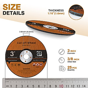 Shawya 25 PCS 3 Inch Cut Off Wheels Metal and Stainless Steel Cutting Wheel for Angle Grinder 3"x1/16"x3/8"Cutting disc Die Grinder Cut Off Wheel Fits Any Angle Grinder Air Tool