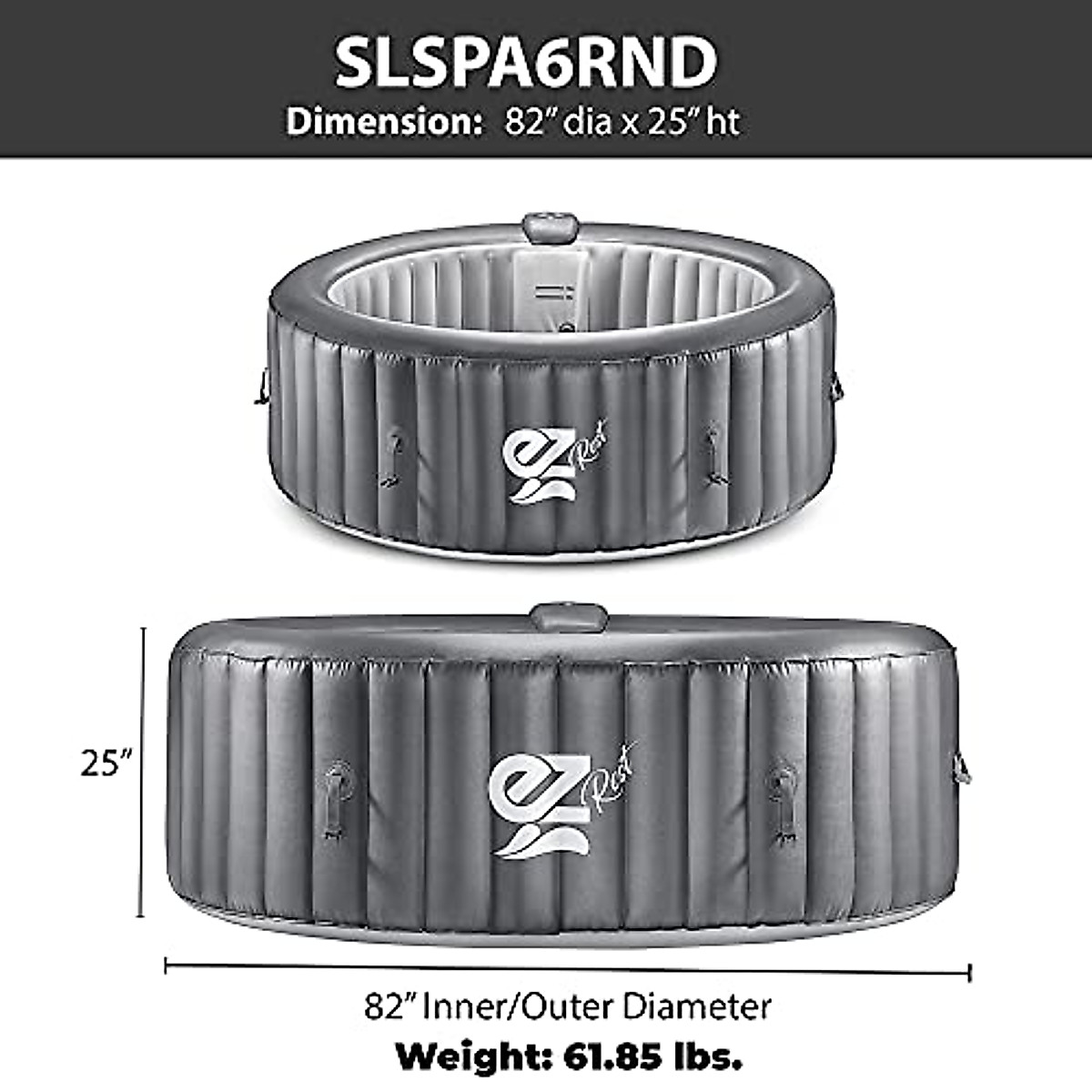 SereneLife Outdoor Portable Hot Tub - 82'' x 25'' 6-Person Round Inflatable Heated Pool Spa with 130 Bubble Jets, Filter Pump, Cover, LED Lights, and Remote Control