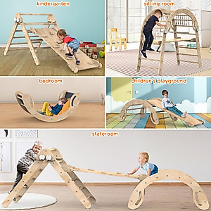 Climbing Toys for Toddlers, Multifunction Toddler Climbing Toys Indoor, Montessori Wooden Triangle Climbing Toys with Sliding Ramp, Multifunction Montessori Play Gym Climbing Toys for Toddlers
