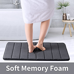 ROSMARUS Memory Foam Bath Mat 20” x 32”, Water Absorbent Shower Mat, Thick Bath Rugs for Bathroom Non Slip with PVC Backing, Ultra Soft Bathroom Rugs for Bathroom Floor & Tub, Charcoal Gray