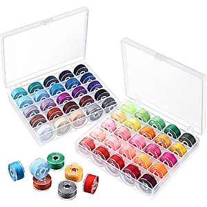 Prewound Thread Bobbins with Bobbin Box for Brother, Babylock, Janome, Elna, Singer, Assorted Colors, 50 Pieces