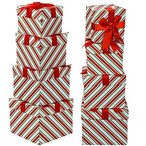 Qilery 8 Pieces Christmas Gift Boxes Candy Cane Christmas Nesting Gift Boxes with Lids Present Box 4 Assorted Sizes Gift Wrap Boxes Stacked Rectangle Boxes for Holiday Decorative Gift Present Wrapping