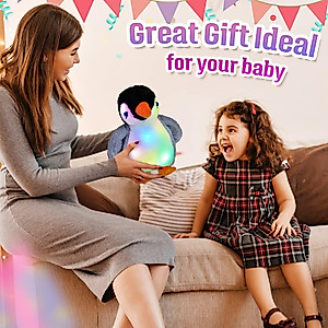 BSTAOFY Light up Penguin Stuffed Animal Glow Perky Adorable LED Floppy Plush Toy Nightlight Gift for Kids on Birthday Valentines Day Christmas Holiday, 11''