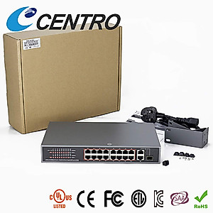 Ethernet PoE Switch with 2 Gigabit RJ45 Uplink and 1 SFP Port,16 10/100M PoE Ports Network-Switches Unmanaged 250W IEEE 802.3af Compliant