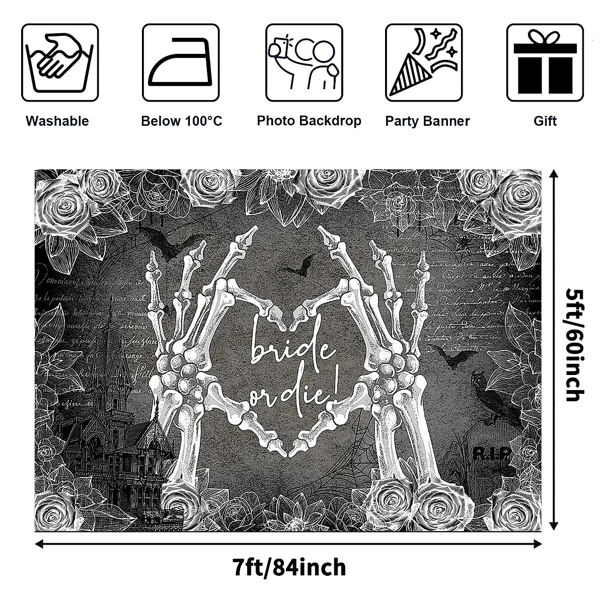 Avezano Bride Or Die Bachelorette Party Decorations Till Death Do Us Part Bridal Shower Gothic Wedding Engagement Party Decor Photoshoot Photo Booth Backdorps (7x5ft)
