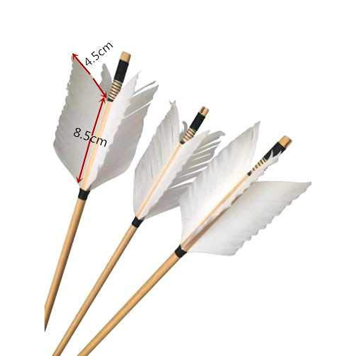 PG1ARCHERY Archery Target Flu-Flu Arrows, 6 Pack Traditional Wooden Arrow 4 Feathers Fletching for Practice Targeting Hunting White 2