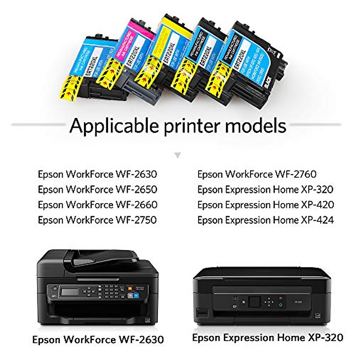 Leize Remanufactured Ink Cartridges Replacement for Epson 220 220XL T220XL 5-Pack use for Workforce Pro WF-2750 WF-2760 WF-2650 WF-2630 WF-2660 XP-420 XP-320 (2 Black, 1 Cyan, 1 Magenta, 1 Yellow)