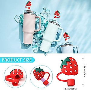 Bubbola 4Pcs Straw Covers Compatible with Stanley 40 OZ Tumbler Cups, Reusable Silicone Straw Tip Toppers for 0.4 inch/10mm Straws,Soft Protector Cover, Strawberry