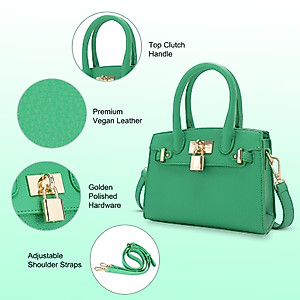 STAISE Vegan Leather Satchel Purse for Women, Trendy Mini Crossbody Shoulder Bag, Small Top Handle Handbag Evening Clutches (Grass Green)