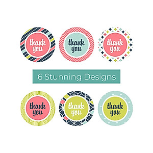 Retro Mod Thank You Labels / 500 1.5" Thank You Stickers/Pink Navy Aqua Thank You Labels