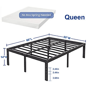 Bed Frame Queen Size 14 inch Tall Storage,Platform Metal BedFrame for Kids Boys Girls, Heavy Duty Support,No Box Spring Needed, Easy Assembly, Noise Free, Black (Queen, 14in)