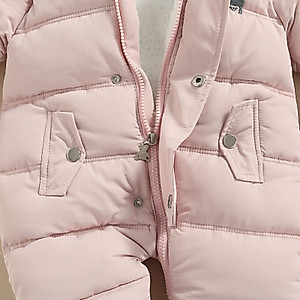 WALLARENEAR Infant Baby Boys Girls Winter Snowsuit Romper Hoodied Footie Outwear Toddler Jumpsuit Down Coat Jacket with Gloves (Pink, 12-18 Months)