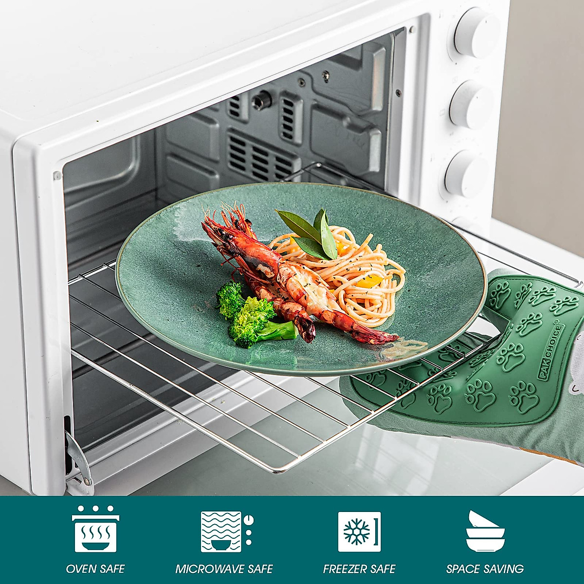 vancasso Karst 16 Pieces Dinnerware Set, Round Dish Set, Plates and Bowls Set, Green