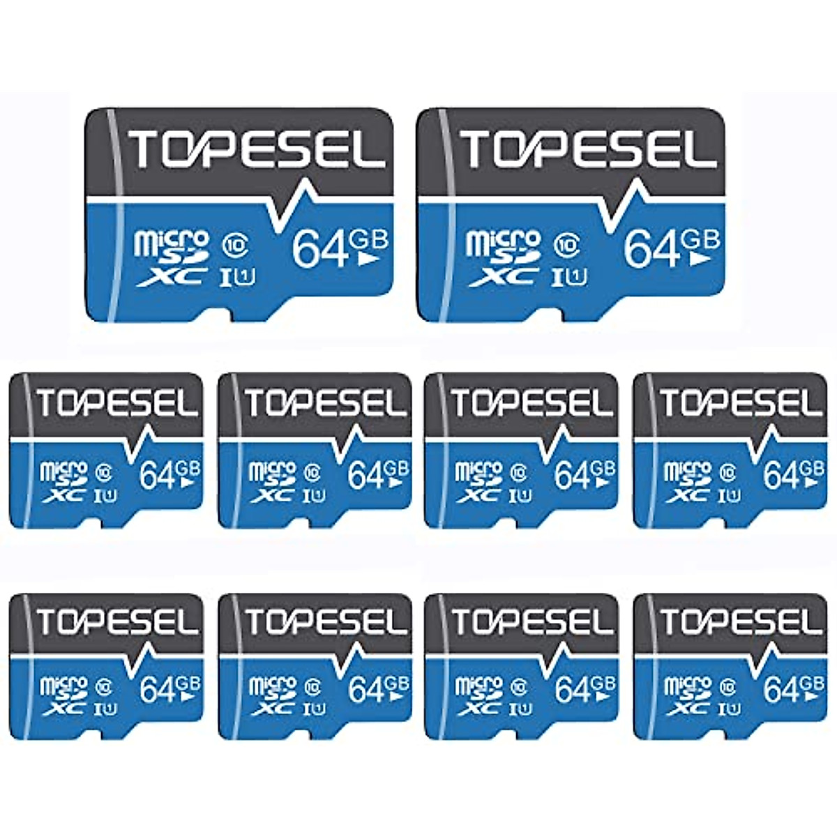 TOPESEL 64GB Micro SD Card 10 Pack Memory Cards Micro SDHC UHS-I TF Card Class 10 for Camera/Drone/Dash Cam(10 Pack U1 64GB)