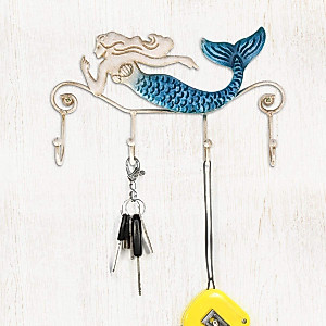 Tooarts Wall Mounted Key Holder Iron Mermaid Wall Decoration 4 Hooks for Coats Towels Bags Wall Mount Clothes Holder Screws Included