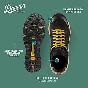 Danner Trail 2650 3” Waterproof Hiking Shoes for Men - Durable Leather & Textile Upper with Breathable Gore-Tex Lining and Vibram Traction Outsole, Black Olive/Flax Yellow - 12 EE